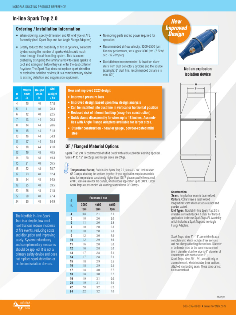 Nordfab In-line Spark Trap Overview | PDF | Duct (Flow) | Secondary ...