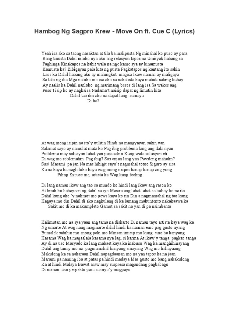 Hambog NG Sagpro Krew - Move On Ft. Cue C (Lyrics) | PDF