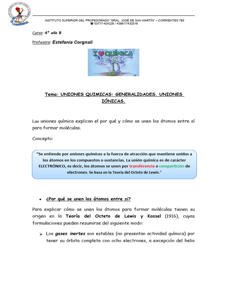 Uniones Químicas. Generalidades. Unión Iónica. - para Combinar | PDF ...