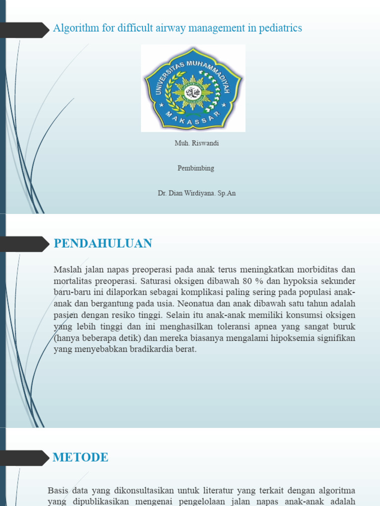 Algorithm For Difficult Airway Management in Pediatrics 2 | PDF