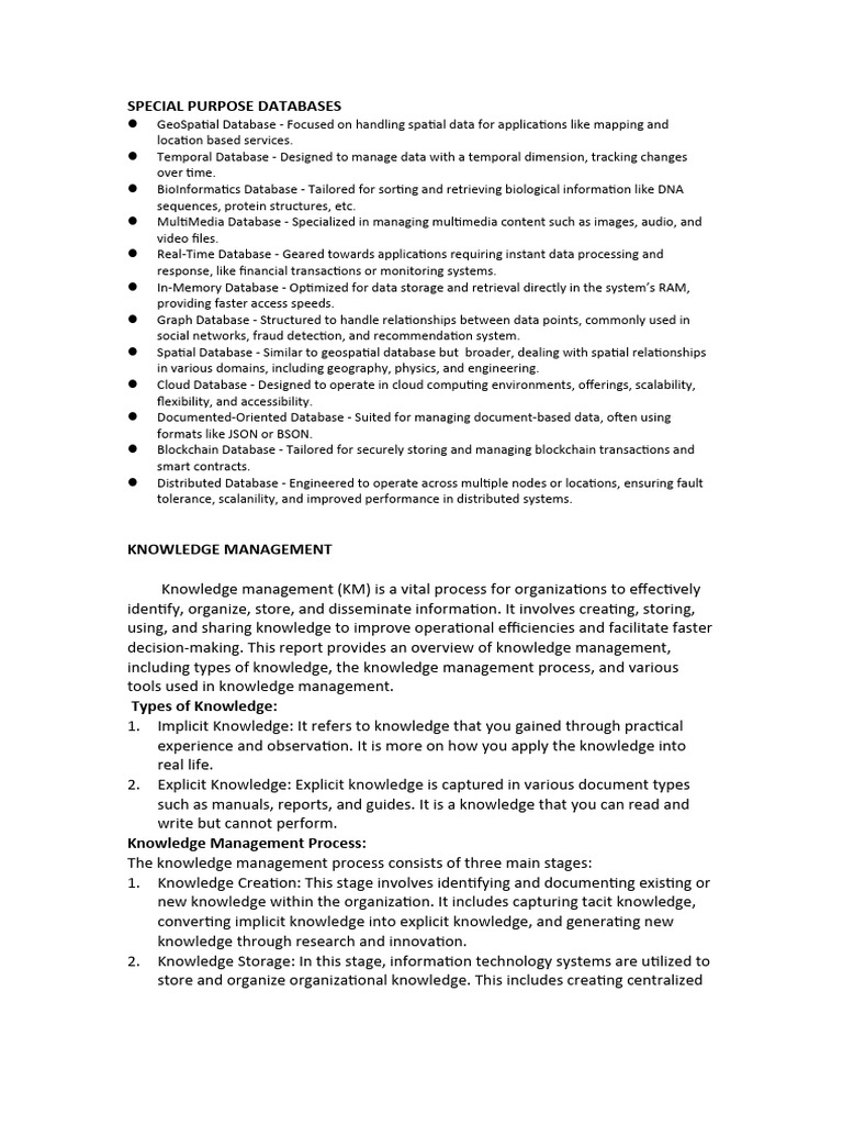 Special Purpose Databases Overview | PDF | Knowledge Management | Databases