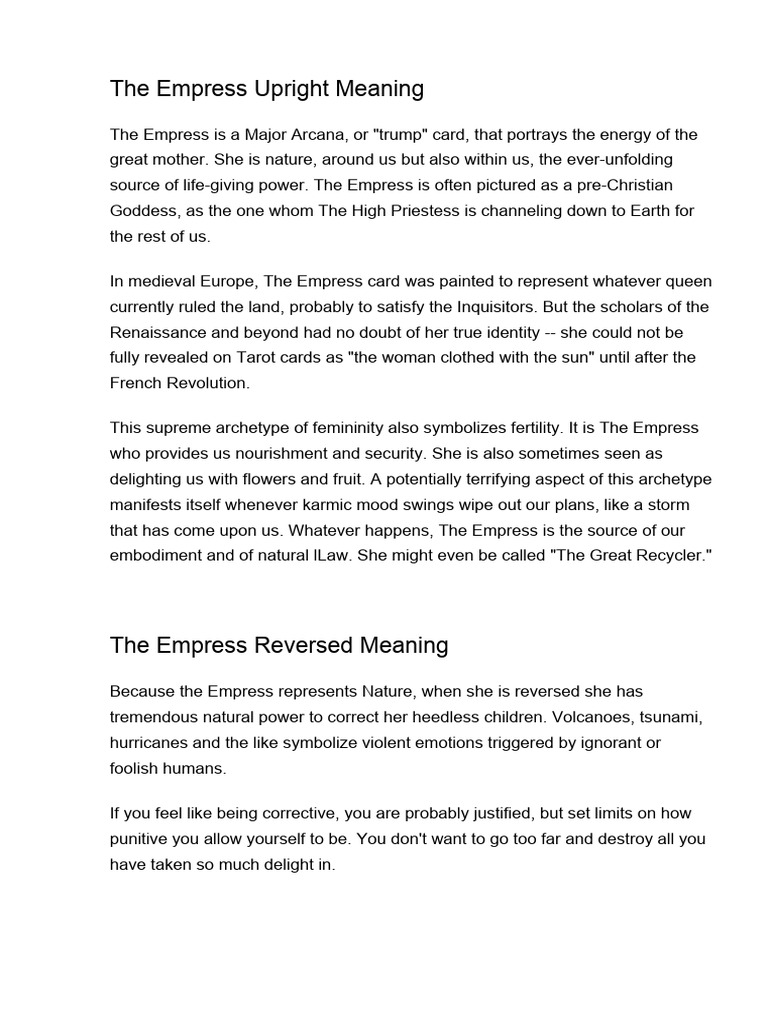 The Empress Meaning (For The Tarot Deck) | PDF