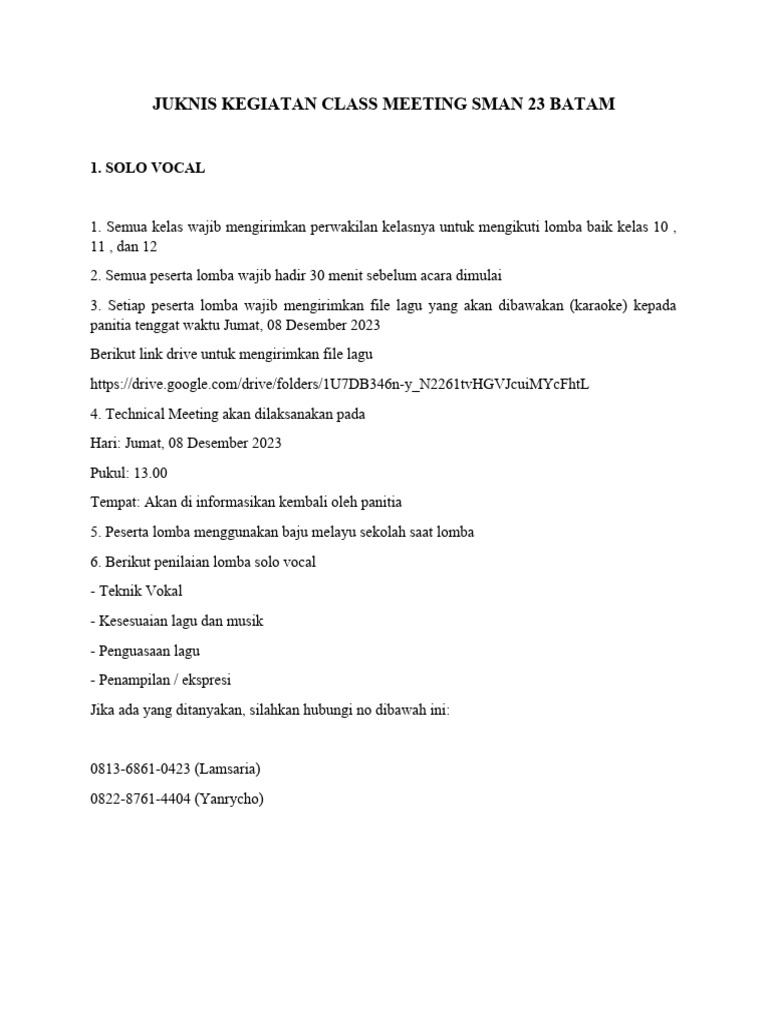 Juknis Kegiatan Class Meeting Sman 23 Batam-1 | PDF