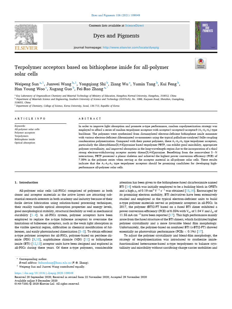 Terpolymer Acceptors Based On Bithiophene Imide For All Po 2021 Dyes ...