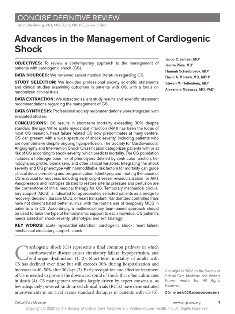 Advances in The Management of Cardiogenic Shock | PDF | Shock ...