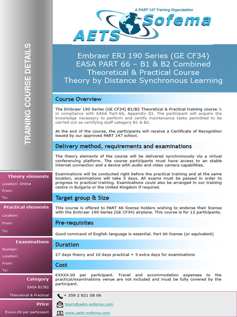 Embraer ERJ 190-Series GE-CF34 B1B2 Combined Theoretical and Practical 42days | PDF