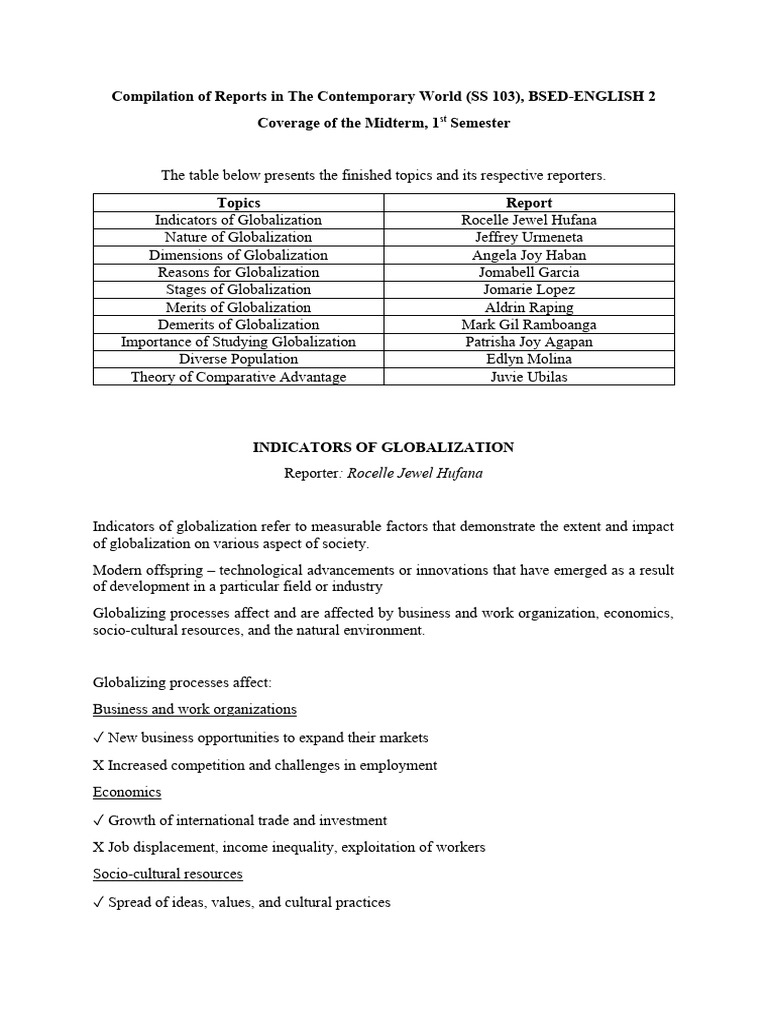 Report Compilation About Globalization | PDF | Globalization | Economic Growth