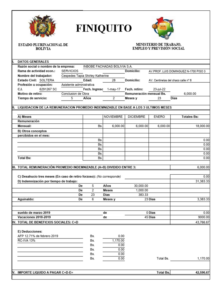 Modelo De Finiquito Laboral Pdf Gobierno
