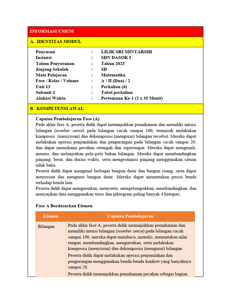 RPP Matematika Kelas 2: Perkalian | PDF