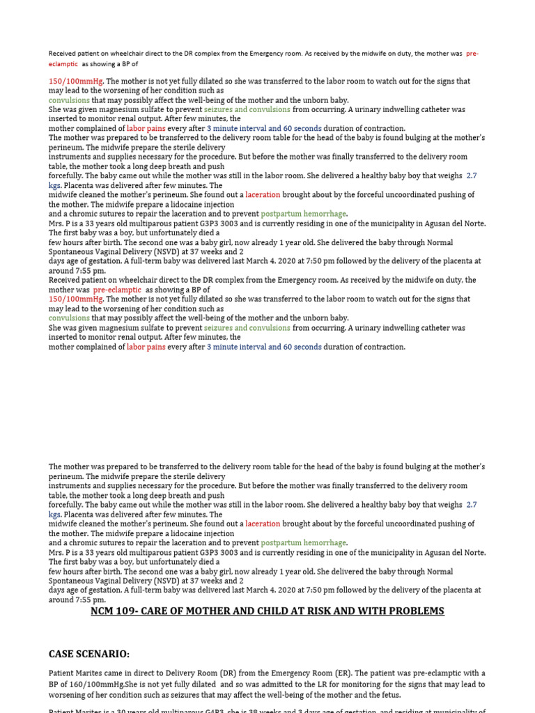 NCM 109 Case Study | PDF | Childbirth | Vaccination
