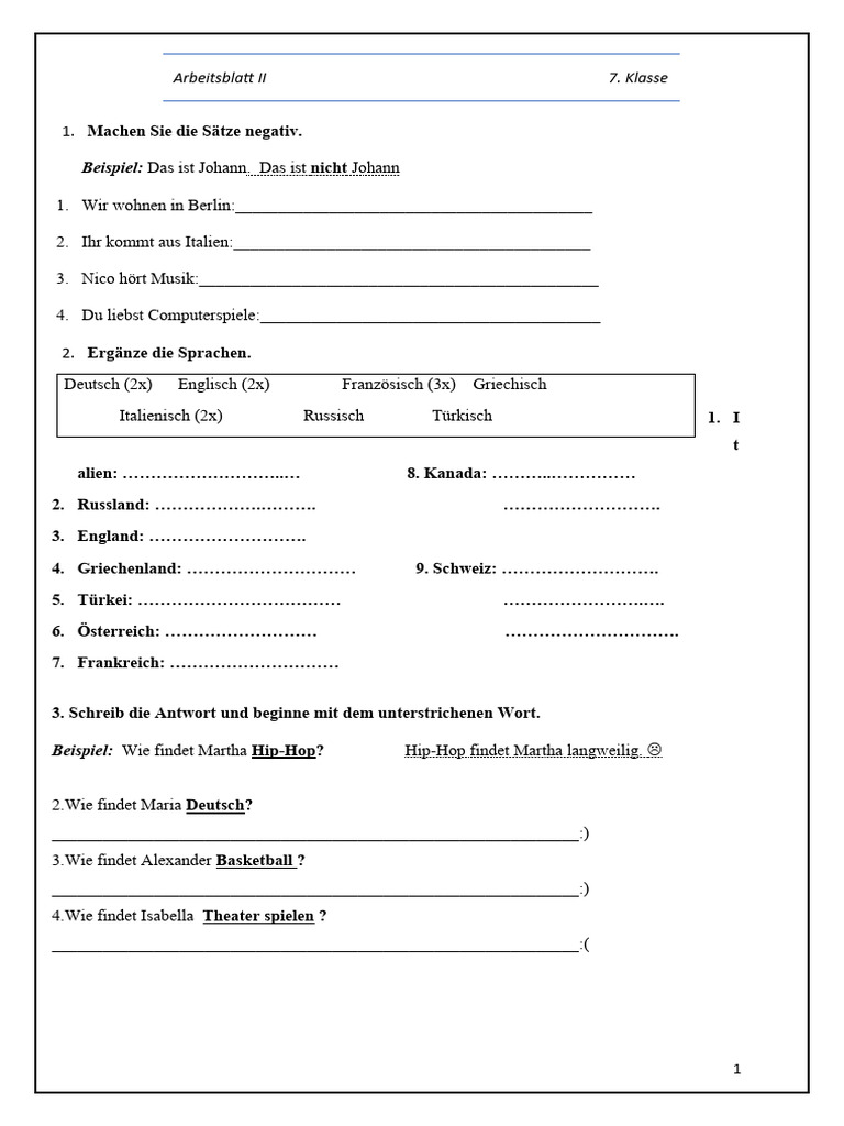 Arbeitsblatt II 7 | PDF