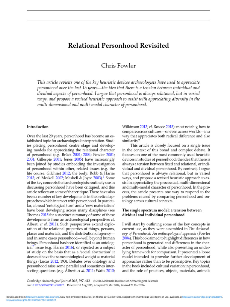 Revisiting Relational Personhood in Archaeology | PDF | Ontology ...