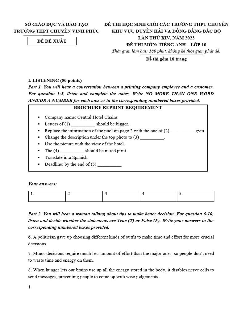 BỘ ĐỀ HSG TIẾNG ANH 10 CÁC TRƯỜNG CHUYÊN KV DUYÊN HẢI NĂM 2023 WORD (CVP) Anh 10 - Đề Đề Xuất ...