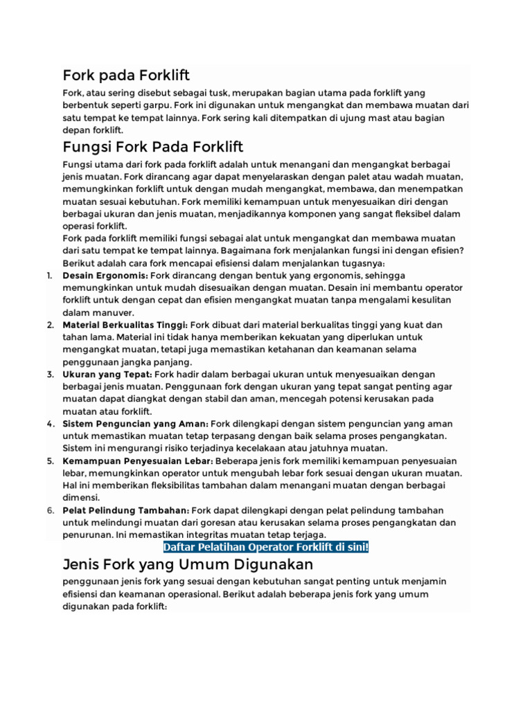 Fungsi dan Jenis Forklift Fork | PDF