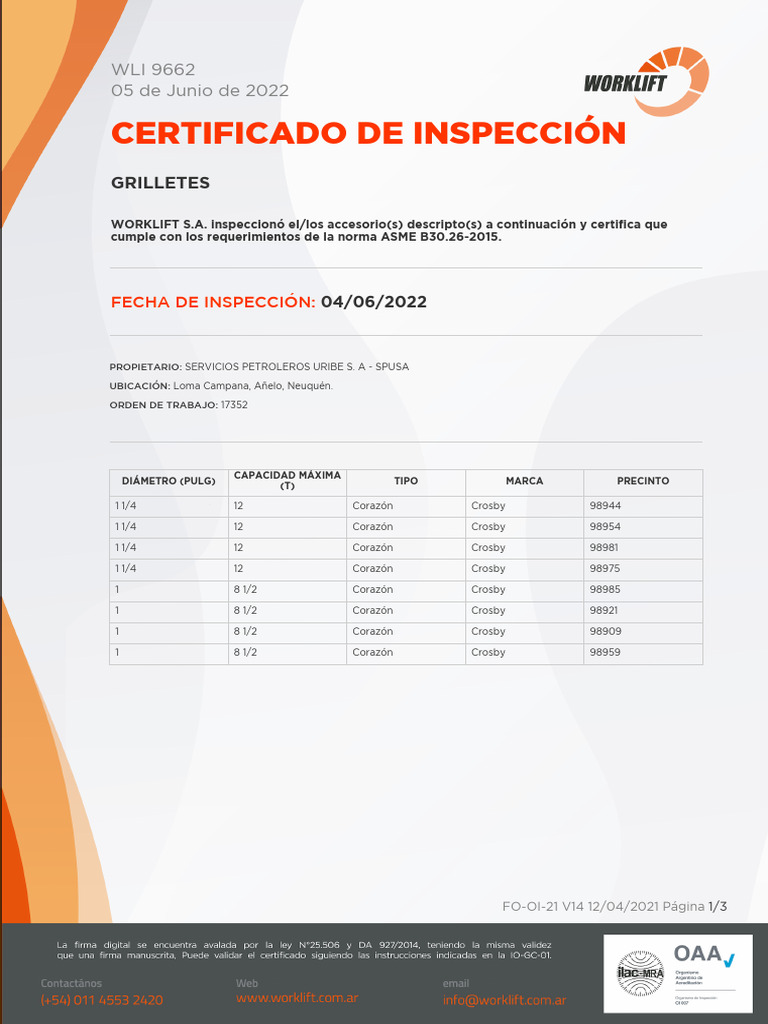 C-9662 Grilletes U-2.6 | PDF