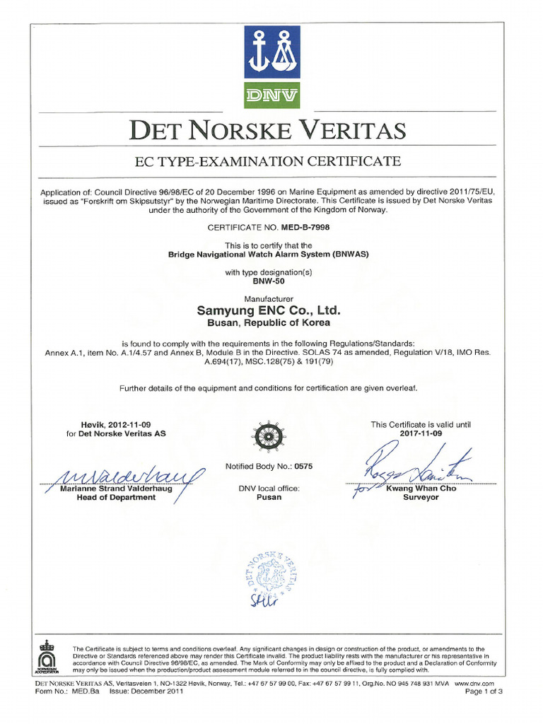 Samyung BNW50 MED B Certificate | PDF