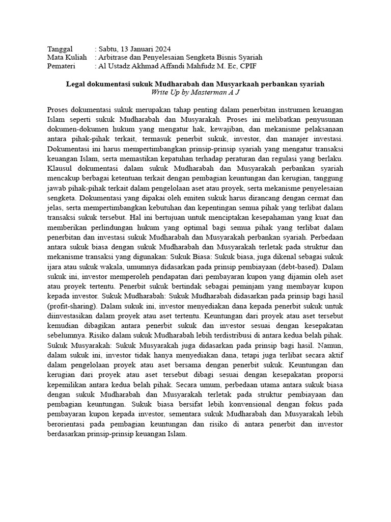 Write Up - Part 10 by Masterman Legal Dokumentasi Sukuk Mudharabah Dan ...
