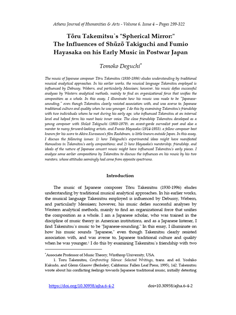 Deguchi, Tomoko, 2019 Toru Takemitsu's Spherical Mirror | PDF | Chord ...