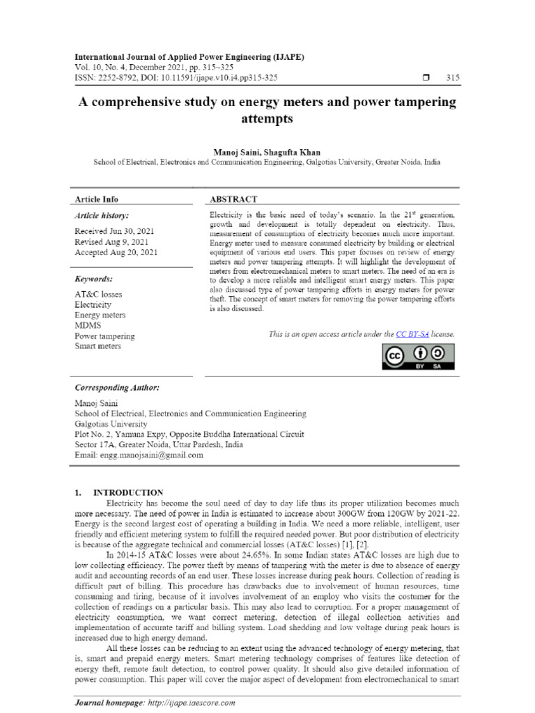 A Comprehensive Study On Energy Meters and Power Tampering Attempts ...