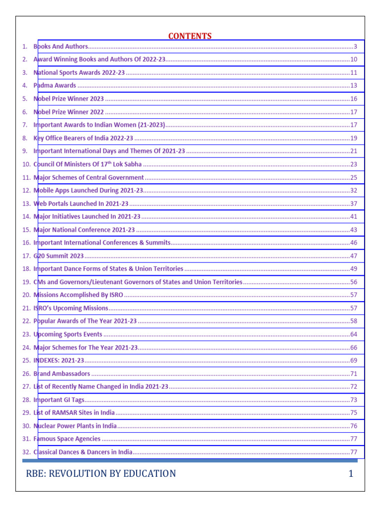 RBE Revolution Current Affairs Eng Updated Till Dec 2023 Last 1 | PDF