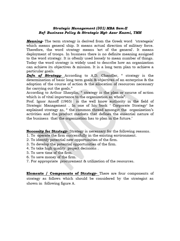 Strategic Management Notes | PDF | Strategic Management | Goal