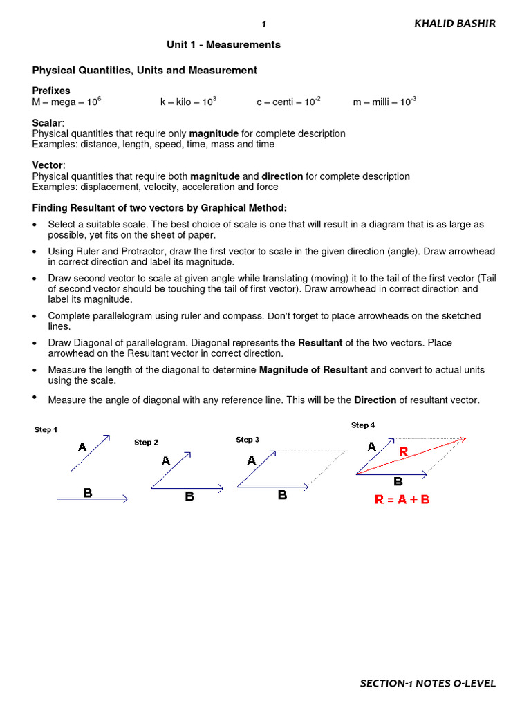 O-Level Mechanics Unit 1 Notes | PDF | Pressure | Acceleration