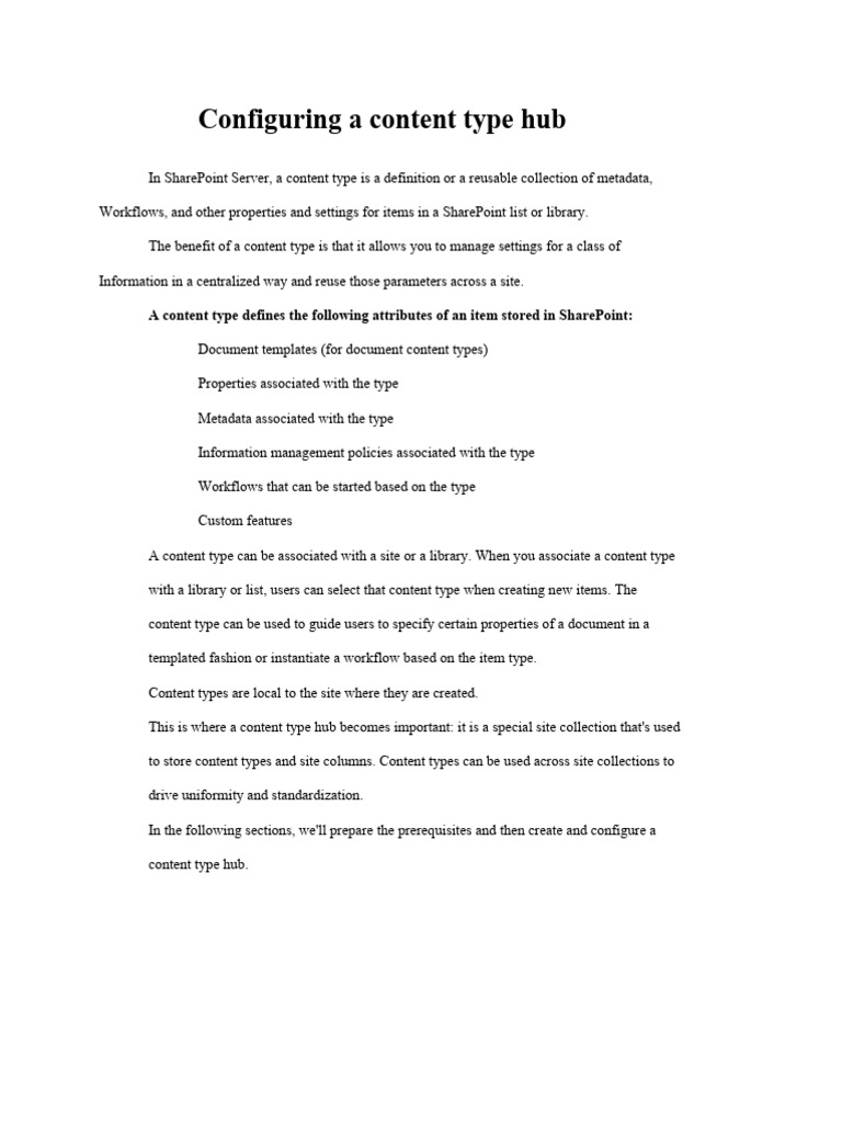 Configuring A Content Type Hub | PDF | Share Point | Metadata