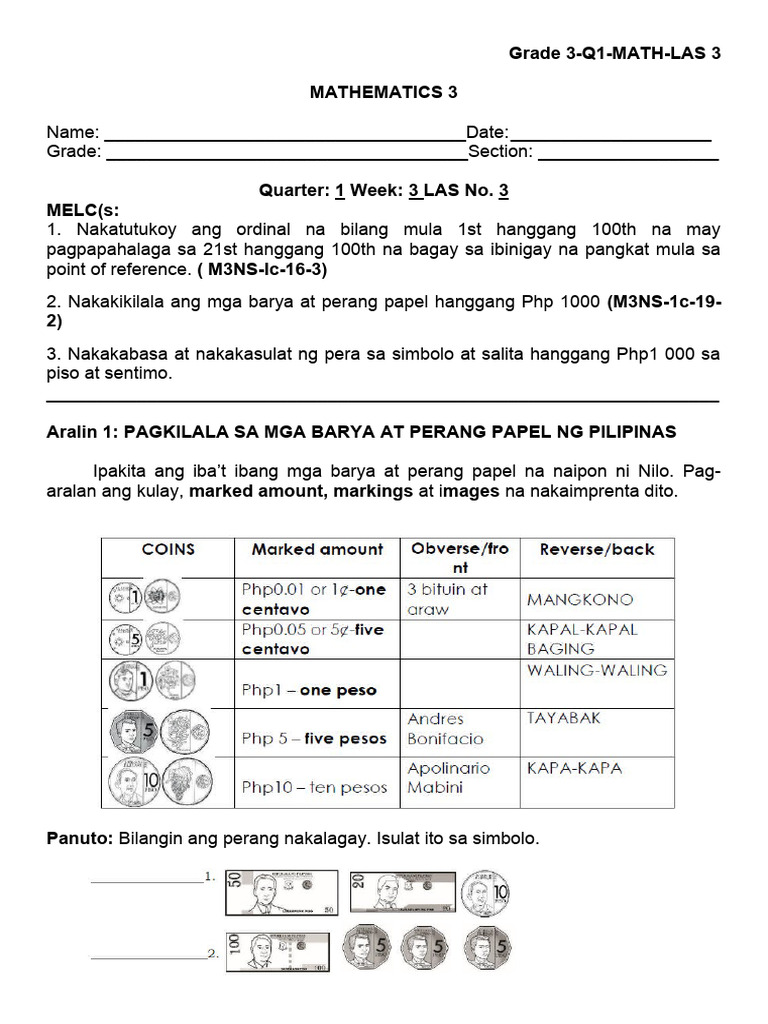 Grade 3 Q1 MATH LAS Week 3 | PDF