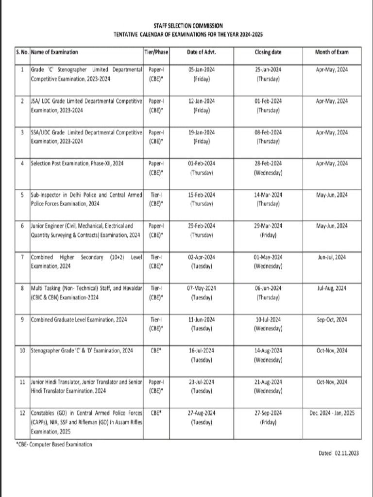 SSC 2024-25 Calender | PDF