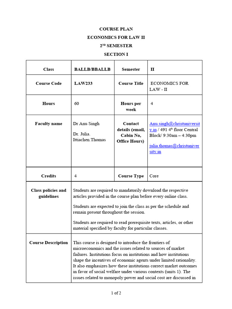 Eco Course Plan | Download Free PDF | Market (Economics) | Economics