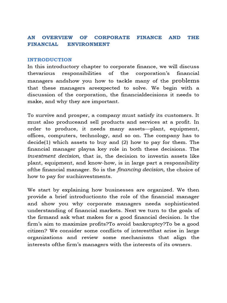 An Overview of Corporate Finance | Download Free PDF | Sole ...