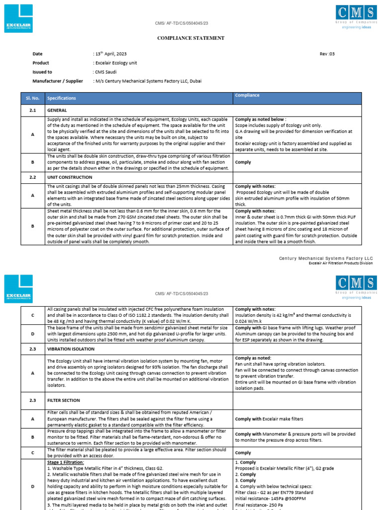 Complaince Statement - 01 - CMS AF-TDCS050404523 - R03 | Download Free ...