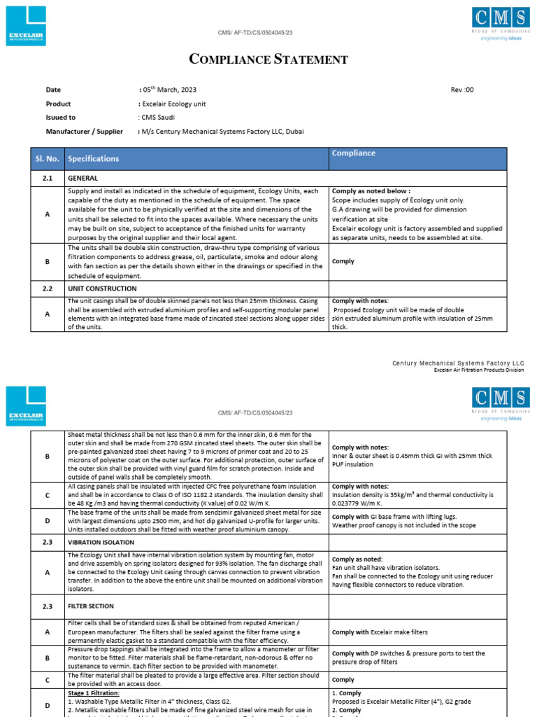 Complaince Statement - 01 | Download Free PDF | Filtration | Switch