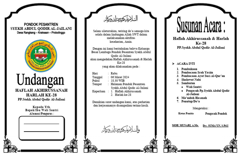 Undangan Haflah Dan Harlah Ke-28 Pondok | PDF