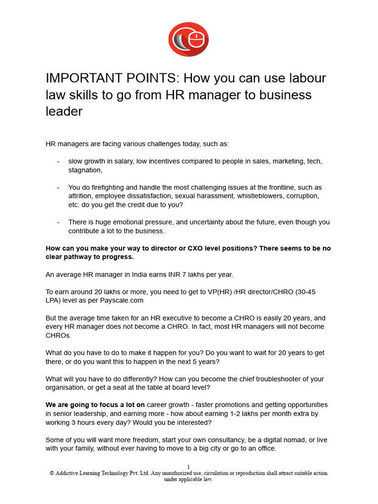 IMPORTANT POINTS - How You Can Use Labour Law Skills To Go From HR ... IMPORTANT POINTS - How You Can Use Labour Law Skills To Go From HR ...