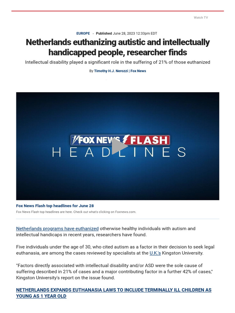 Netherlands Euthanizing Autistic and Intellectually Handicapped People ...