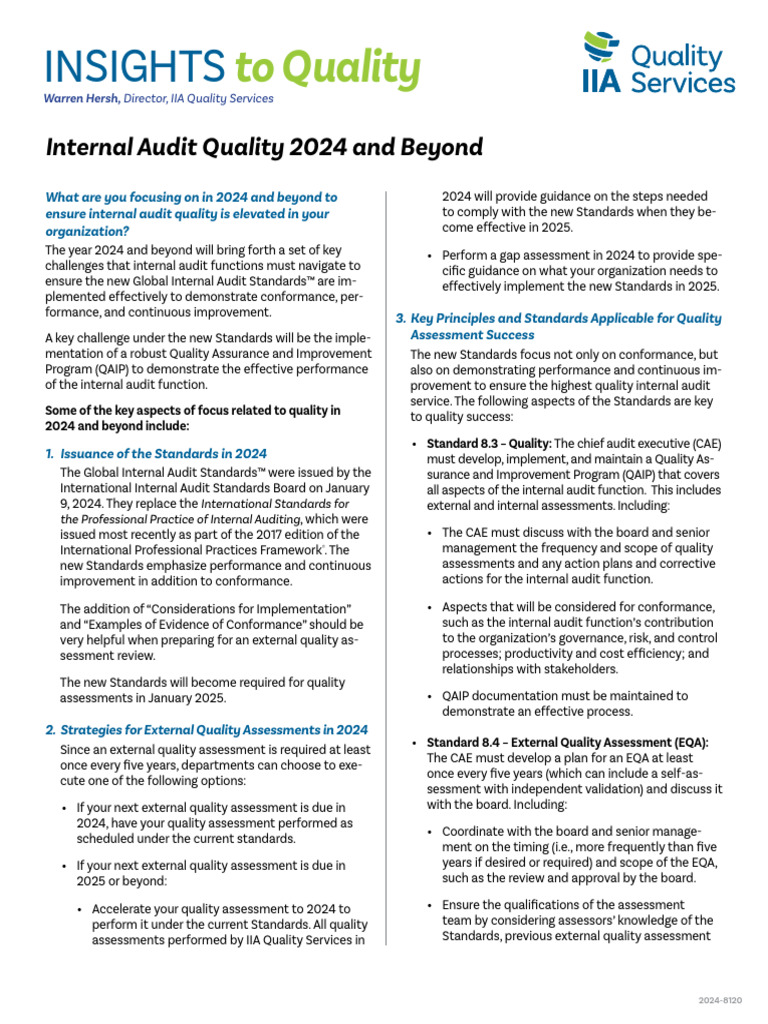 To Quality: Insights | PDF | Internal Audit | Audit