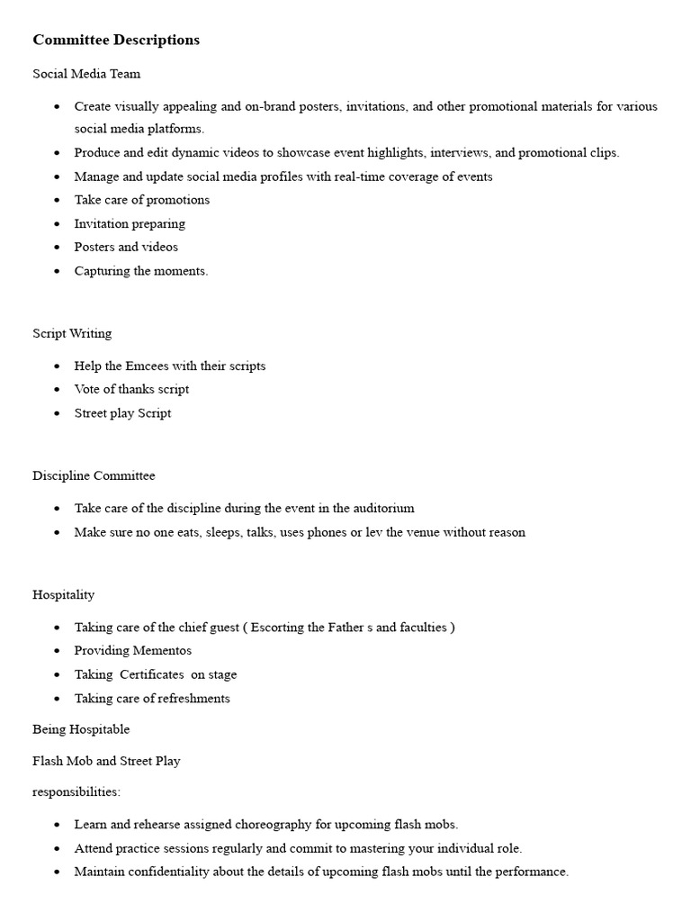 Event Committee Roles Overview | PDF | Logistics