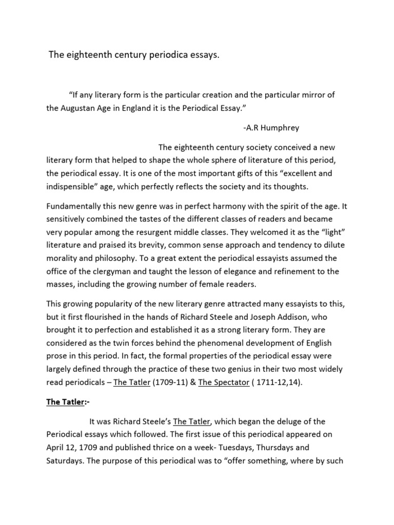 Eighteenth Century Periodical Essay | PDF | Essays | Samuel Johnson