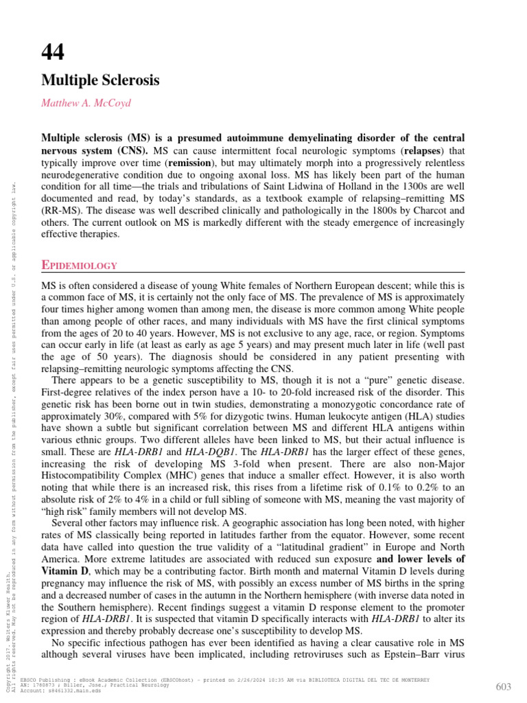 BillerJose 2017 44MultipleSclerosis PracticalNeurology | PDF | Multiple Sclerosis | Medical ...