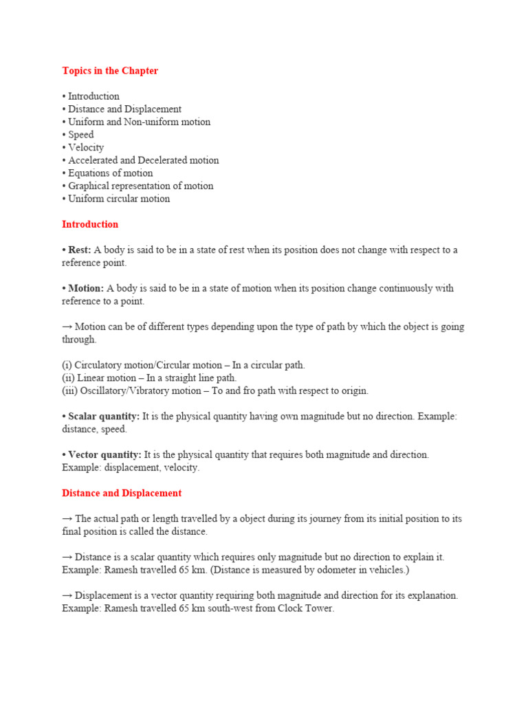 Physics CH - 8 Notes | PDF | Velocity | Speed