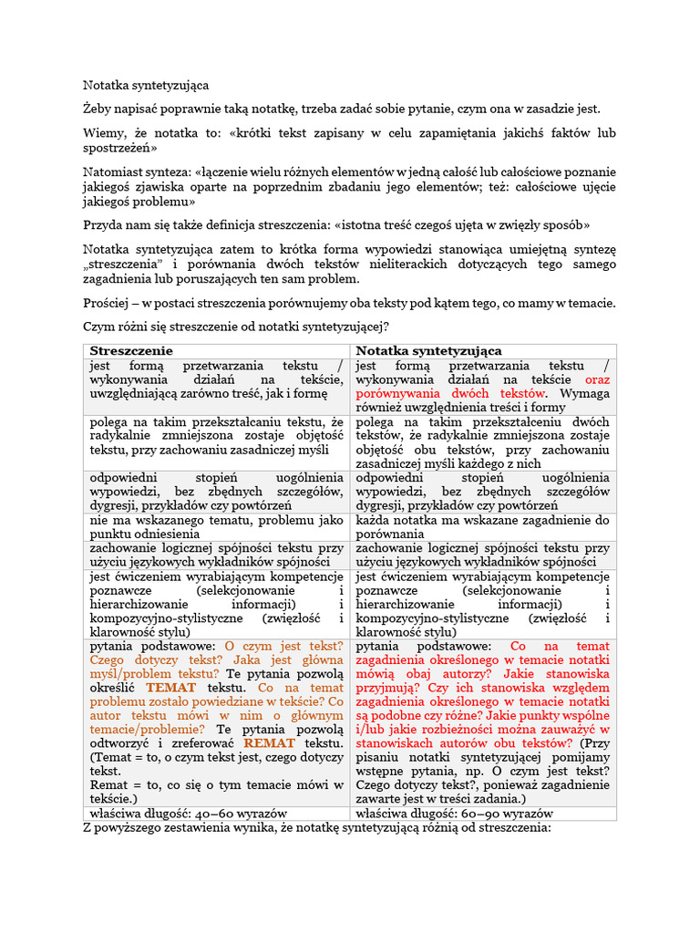Notatka Syntetyzujaca 1 | PDF