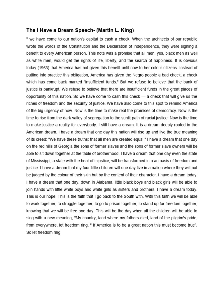 The I Have A Dream Speech | PDF | The United States | Society Of The ...