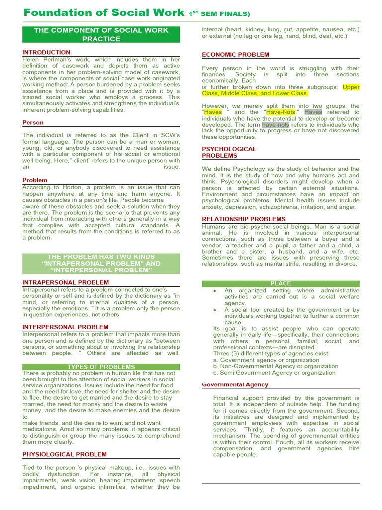 SW FINALS Reviewer | PDF | Social Work | Communication