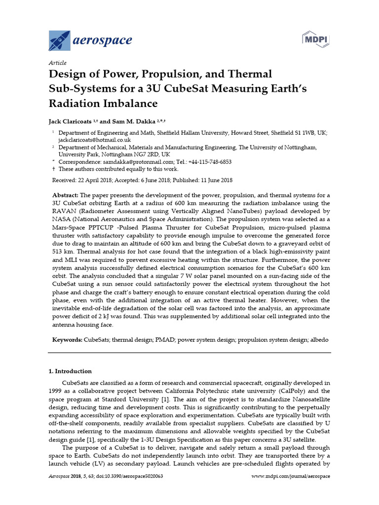 Design of Power Propulsion and Thermal Sub-Systems | PDF | Spacecraft ...