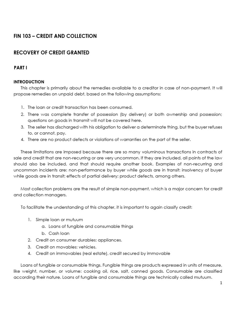Fin 103 - Final Notes Recovery of Credit Granted | PDF | Finance ...