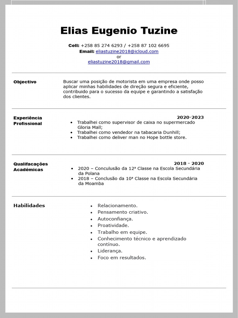 CV Elias 2024 | PDF | Tráfego | Transporte