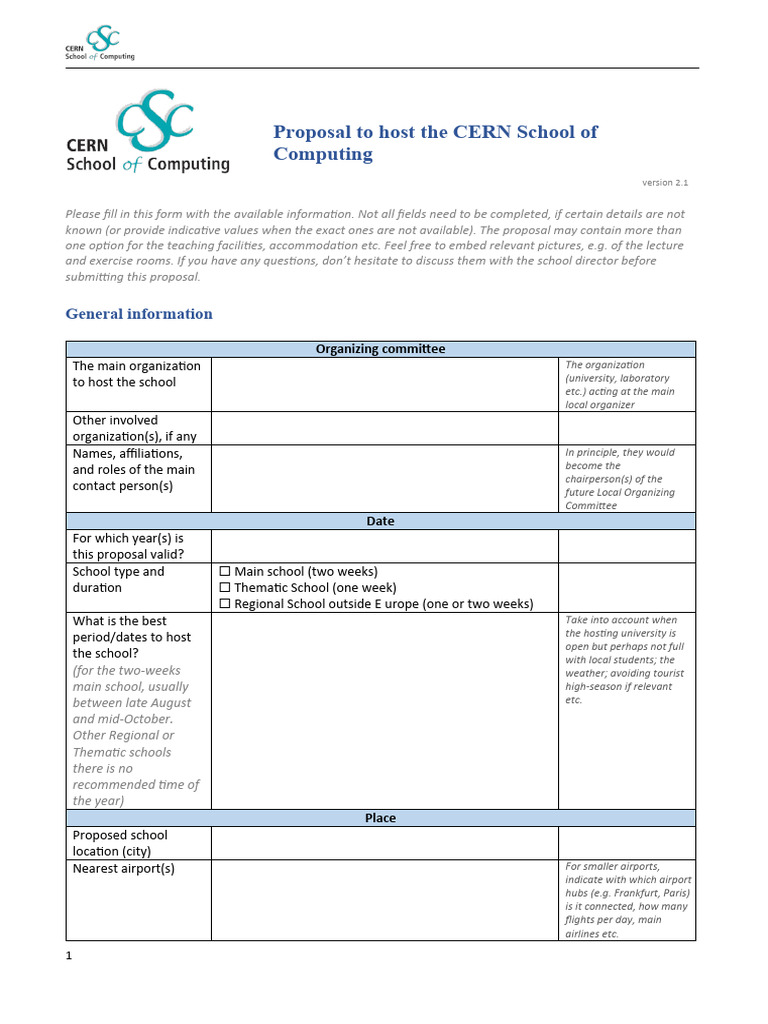 Proposal To Host The CERN School of Computing v.2.2 | PDF | Computer ...