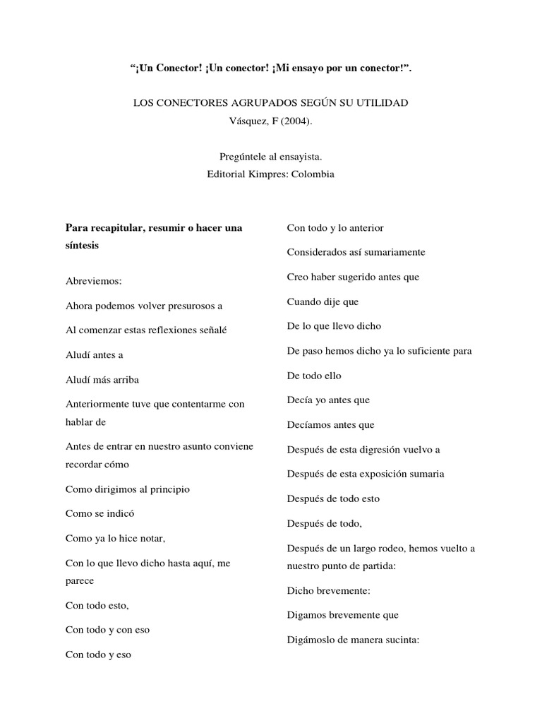 Conectores Esenciales para Ensayos | PDF | Verdad | Razón
