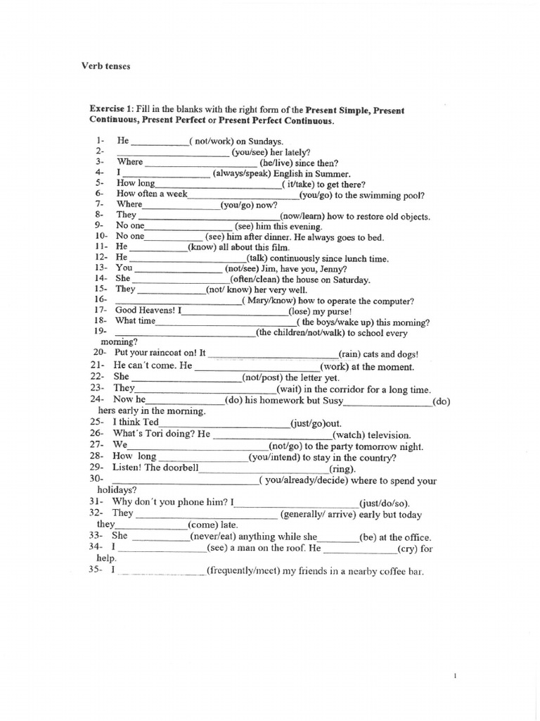 Verb Tenses - Exercises | PDF